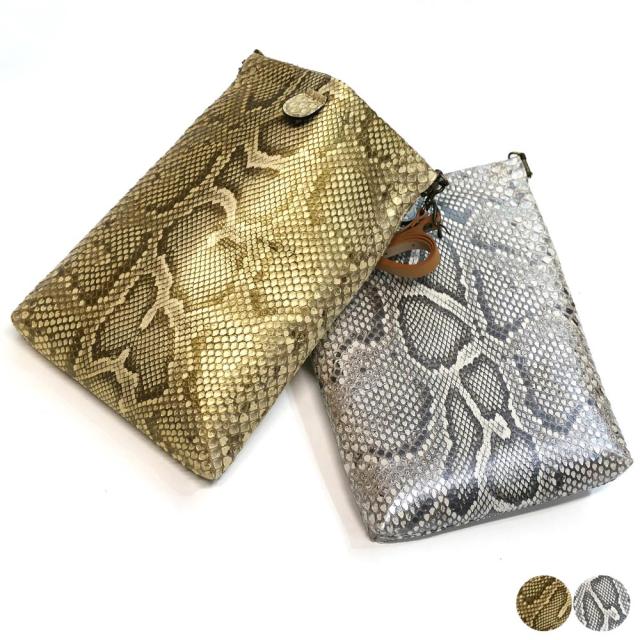 バネ口 バック メンズ レディース 縦型 ショルダーバッグ クラッチバック ２WAY ショルダーベルト付き 底マチ 口金270 本革 パイソン モラレス パール