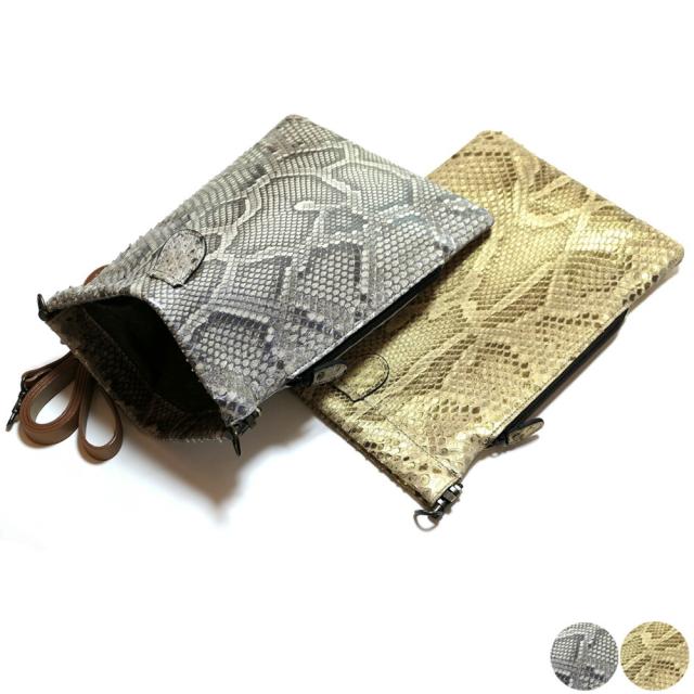 バネ口 バック メンズ レディース 縦型 ショルダーバッグ クラッチバック ２WAY ショルダーベルト付き 本革 パイソン モラレス パール