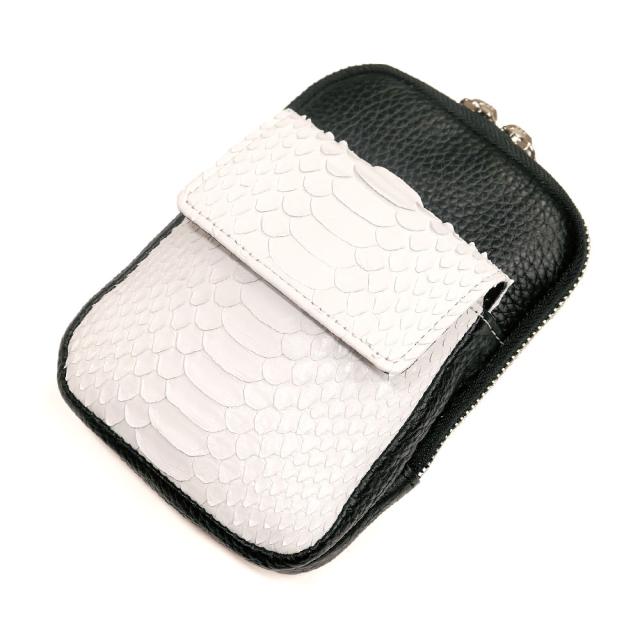 ベルトポーチ ウエストポーチ / パイソン革 牛革 / マット ホワイト