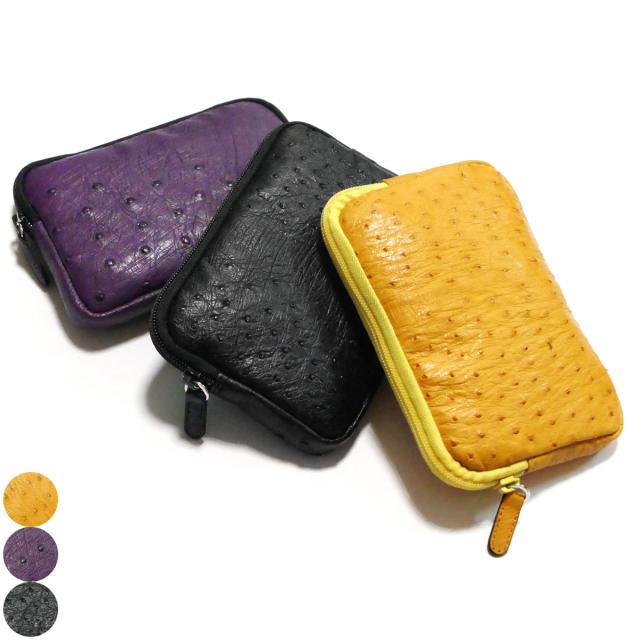 ポーチ 通しマチ / Sサイズ  / 本革 オーストリッチ革 ダチョウ革 / マット