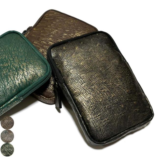 ポーチ マルチポーチ 通しマチ 縦型 本革 オーストリッチ ラグジュアリー