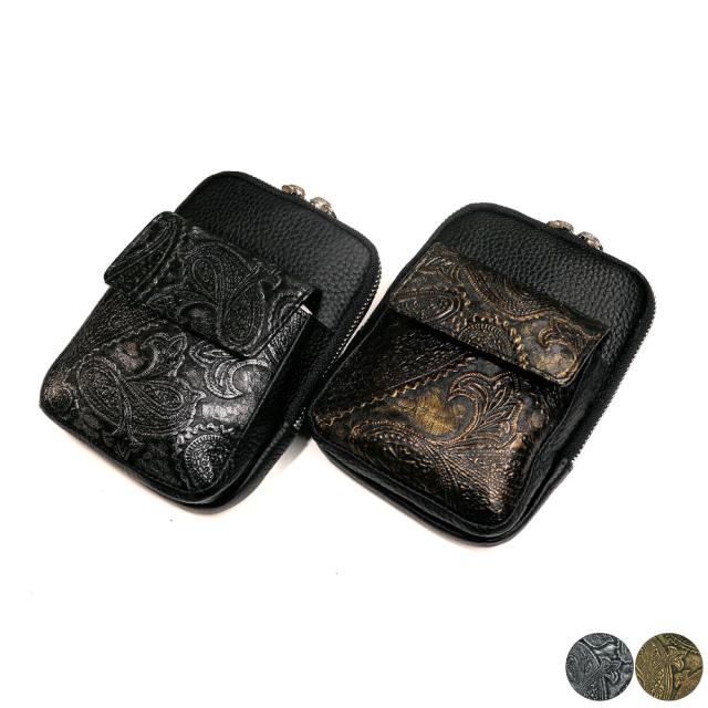 ベルトポーチ ウエストポーチ / パイソン革 牛革 / ペイズリー柄