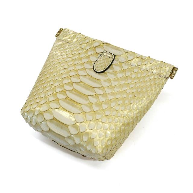 バネ口140 ポーチ 小物入れ マルチケース マチ付 本革 ダイヤモンドパイソン パイソン革 蛇革 ヘビ革 ゼブラ ゴールド