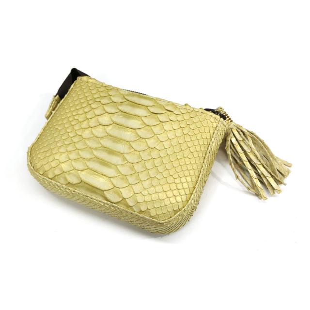 ファスナーポーチ タッセル付き ポーチ 化粧ポーチ 本革 へび 蛇 ヘビ ダイヤモンドパイソン ゼブラ ゴールド
