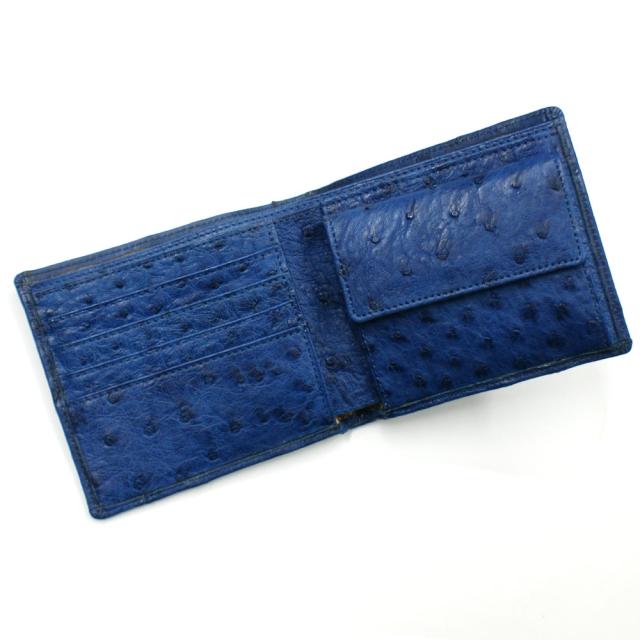 財布 二つ折り財布 折り財布 札入 オーストリッチ革 財布 駝鳥 駝鳥革 本革 レザー 小銭入れ付 レディース財布 メンズ財布 送料無料 藍染