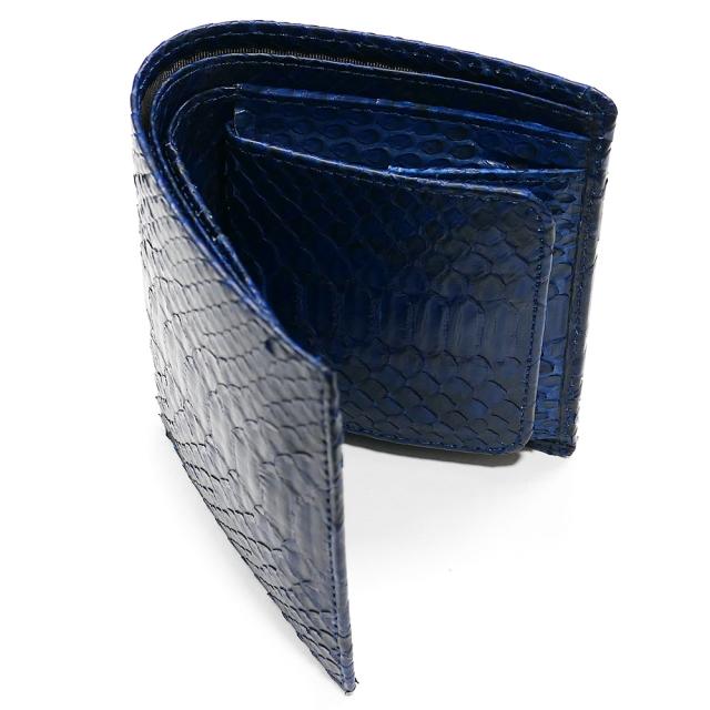 パイソン 財布 二つ折り財布 折り財布 / ボックス型 小銭入れ付 カード収納 / レディース財布 メンズ財布 / 革 へび ヘビ 蛇 日本製 / ダイヤモンドパイソン 藍染