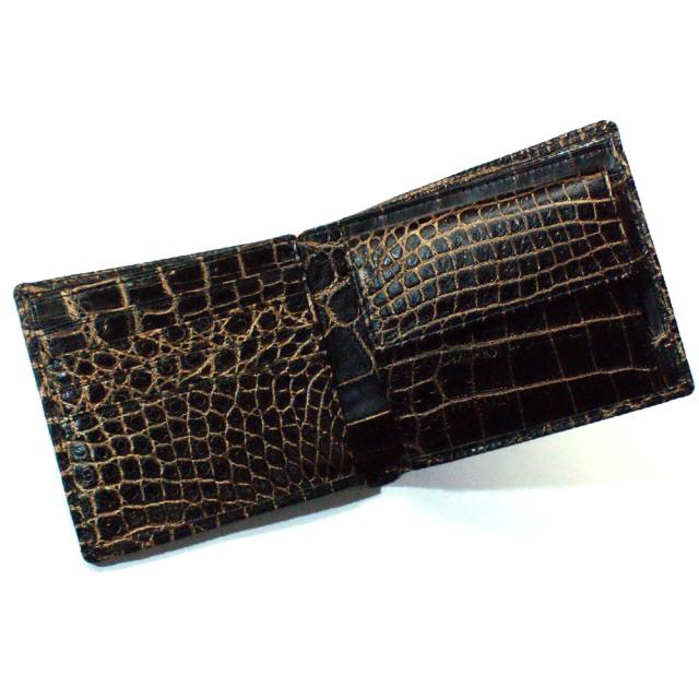二つ折り財布 クロコダイル革 財布 鰐 クロコ 鰐革 財布 折り財布 レディース財布 メンズ財布 小銭入れ付 送料無料 バリバー ゴールド