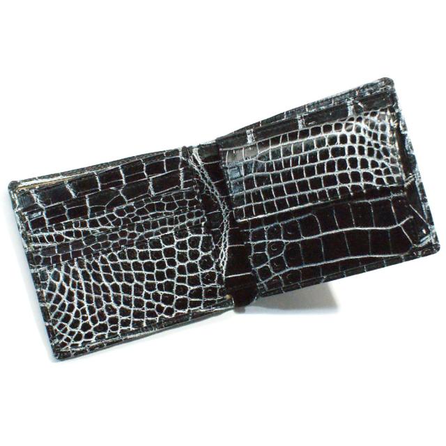 二つ折り財布 クロコダイル革 財布 鰐 クロコ 鰐革 財布 折り財布 レディース財布 メンズ財布 小銭入れ付 送料無料 バリバー シルバー