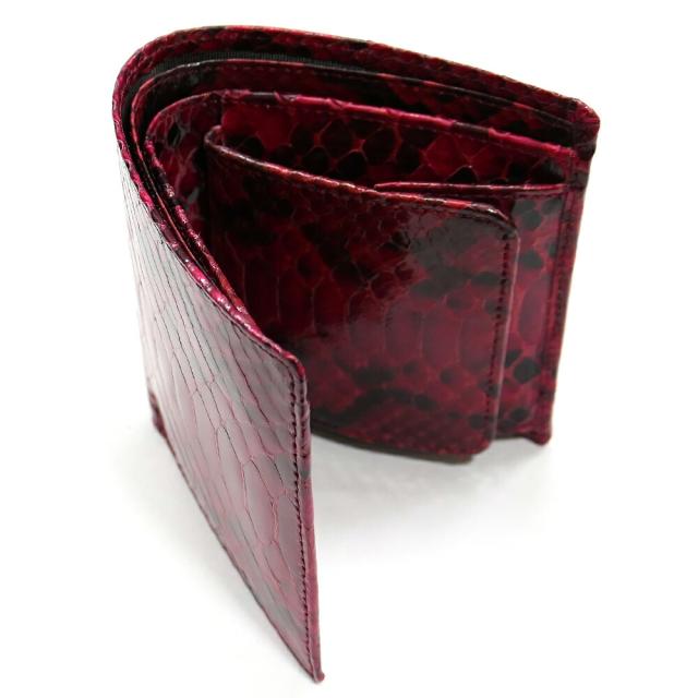 パイソン 財布 メンズ レディース 二つ折り 折り 本革 ボックス型小銭入れ/ ヘビ革 / ダイヤモンドパイソン グレージング レッド