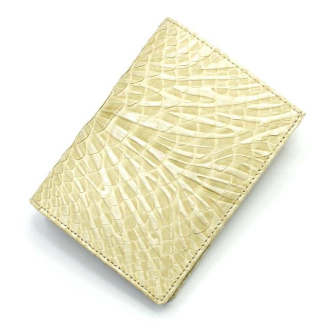 パイソン 財布 本革 二つ折り財布 レディース メンズ 折り財布 横向き 小銭入れあり カード収納  蛇革 パイソン革 牛革 革財布 サイフ さいふ 札入れ 本革財布 日本製 ウェーブ風型押し仕上げ ベージュ