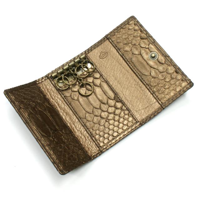 キーケース 本革 キーホルダー パイソン革 蛇革 へび革 レザー 5連金具 キーケース 女性 レディース ギフト プレゼント ブロンズ チョコ