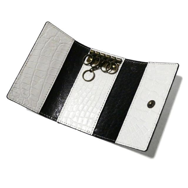 キーケース 5連 三つ折り / メンズ レディース / 本革 クロコダイル革 / ブリリアント ホワイト