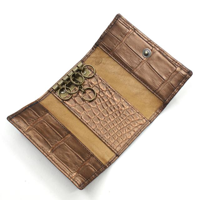 キーケース 本革 キーホルダー クロコダイル革 ワニ革 レザー 5連金具 キーケース メンズ レディース ギフト プレゼント ブロンズ チョコ