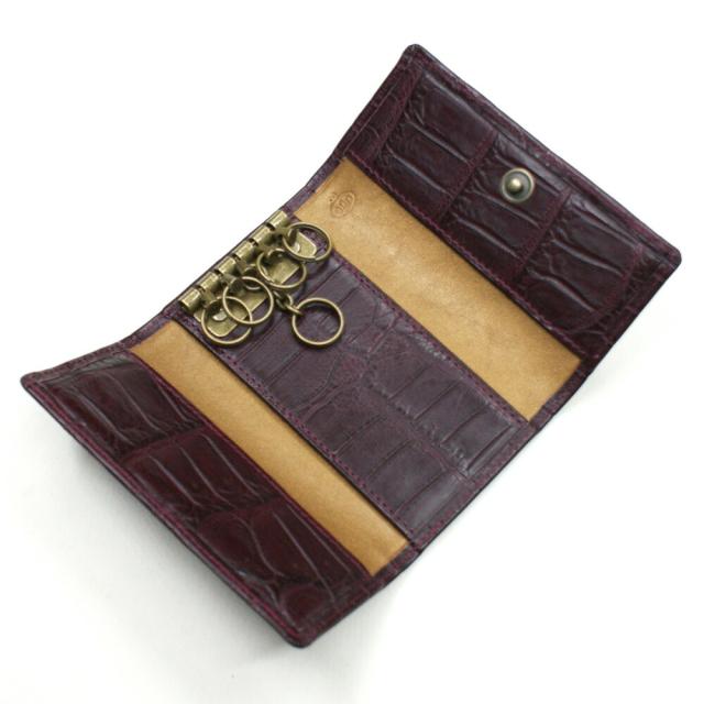 キーケース 本革 キーホルダー クロコダイル革 ワニ革 レザー 5連金具 キーケース メンズ レディース ギフト プレゼント ボルドー