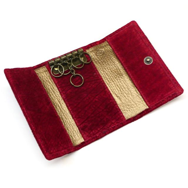 キーケース キーホルダー 5連金具 かば革 カバ革 ヒポポタマスレザー レッド