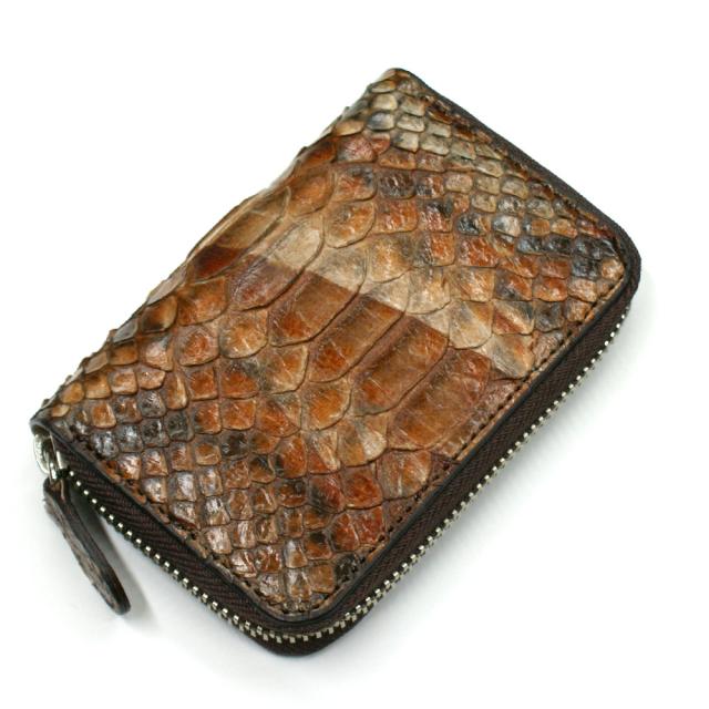 キーケース キーホルダー パイソン 蛇革 ヘビ革 ラウンドファスナー キーケース 5連金具 日本製 ジッパー ギフト プレゼント ハードシェード チョコ