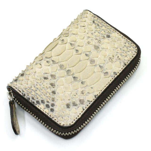 キーケース キーホルダー パイソン 蛇革 ヘビ革 ラウンドファスナー キーケース 5連金具 日本製 ジッパー ギフト プレゼント マット ベージュ