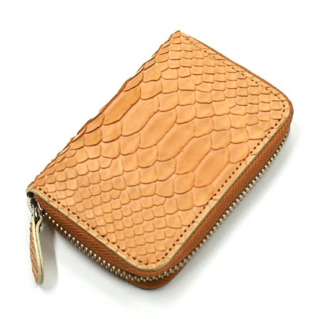 キーケース キーホルダー パイソン 蛇革 ヘビ革 ラウンドファスナー キーケース 5連金具 日本製 ジッパー ギフト プレゼント ハーフブリーチ オレンジ
