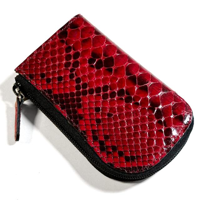 キーケース スマートキーケース メンズ レディース 革６連 スマートキー ラウンドファスナー ファスナー 本革 パイソン グレージング レッド