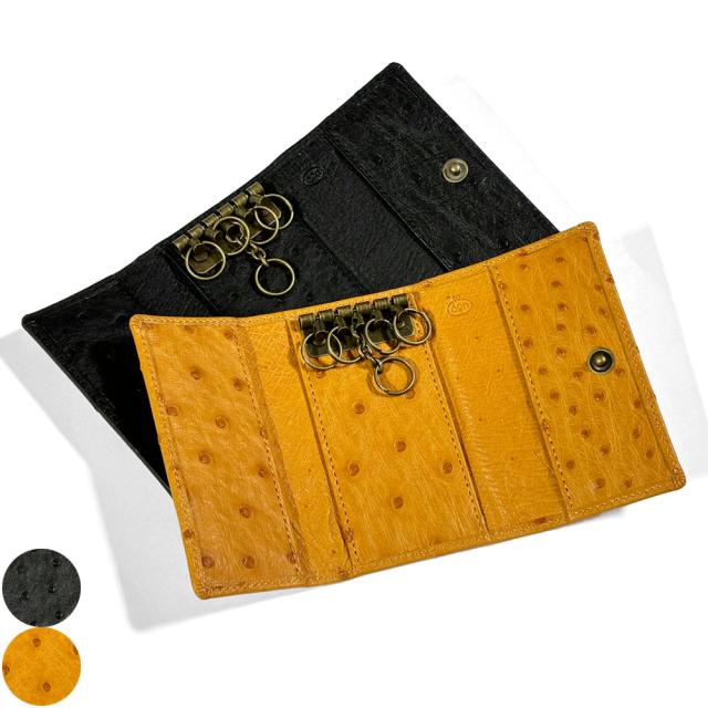 キーケース 5連 三つ折り メンズ レディース 本革 オーストリッチ