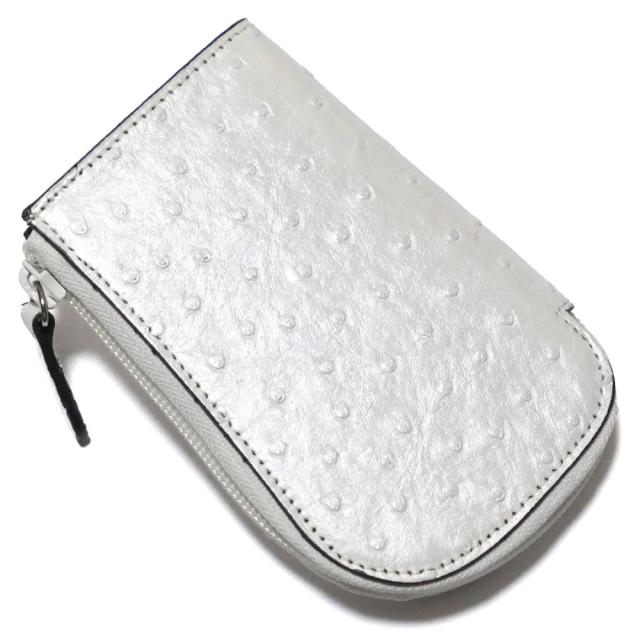 キーケース スマートキーケース メンズ レディース 革 5連 スマートキー ラウンドファスナー ファスナー 本革 オーストリッチ ホワイト