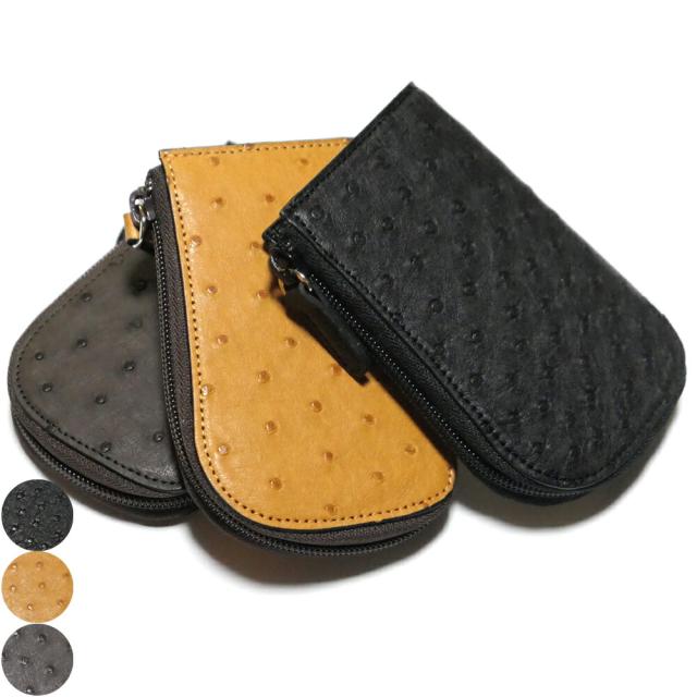 キーケース スマートキーケース メンズ レディース 革 5連 スマートキー ラウンドファスナー ファスナー 本革 オーストリッチ マット