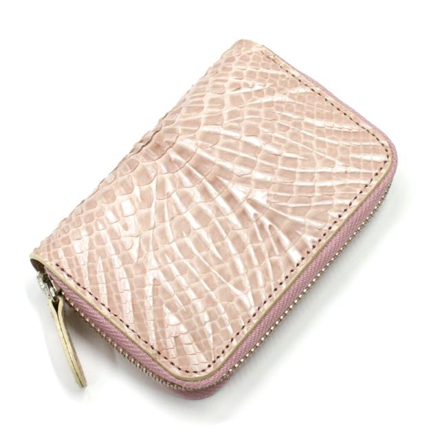 キーケース ファスナーキーケース ポケット付き 5連金具  ジッパー レディース 本革キーケース パイソン革 蛇革 ヘビ革 レザーキーケース 革小物 日本製 ウェーブ ピンク