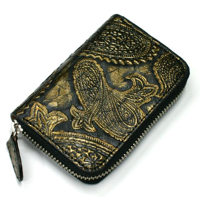 キーケース ファスナーキーケース ポケット付き 5連金具  ジッパー メンズ レディース 本革キーケース パイソン革 蛇革 ヘビ革 レザーキーケース 革小物 日本製 ペイズリー ダークイエロー