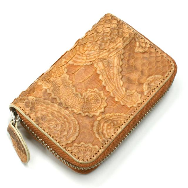 キーケース ファスナーキーケース ポケット付き 5連金具  ジッパー メンズ レディース 本革キーケース パイソン革 蛇革 ヘビ革 レザーキーケース 革小物 日本製 ペイズリー オレンジ