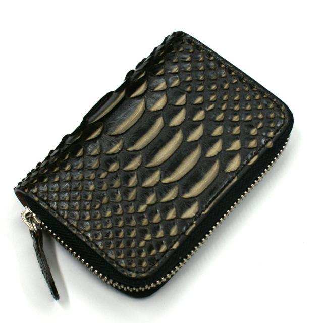 キーケース ファスナーキーケース ポケット付き 5連金具  ジッパー メンズ レディース 本革キーケース パイソン革 蛇革 ヘビ革 レザーキーケース 革小物 日本製 くろ 黒 クロ ゼブラ ブラック
