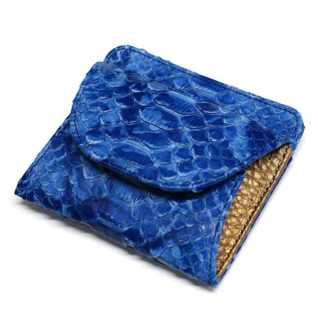 蛇革財布 パイソン ヘビ革 本革 財布 札入れ 封筒型 ボックス小銭入れ付 絞り染め 藍染 ２
