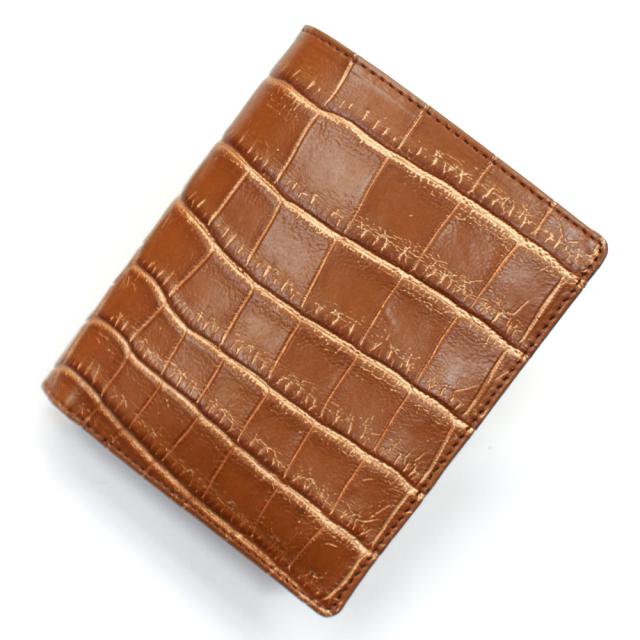 財布 二つ折り財布 折り財布 クロコダイル革 財布 鰐 クロコ 鰐革 ボックス型小銭入れ付 レディース財布 メンズ財布 送料無料 ブラウン ゴールド