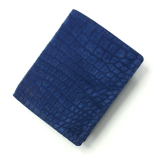 財布 二つ折り財布 折り財布 クロコダイル革 財布 鰐 クロコ 鰐革 ボックス型小銭入れ付 レディース財布 メンズ財布 ヌバック ブルー