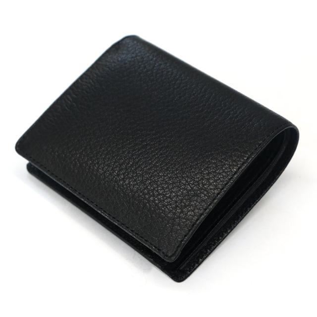 財布 二つ折り財布 ボックス型小銭入れ 本革 鹿革 シカ革 ディアスキン オイル ブラック