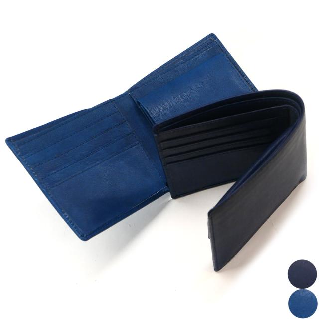 財布 二つ折り財布 小銭入れあり 本革 ヤギ革 山羊革 ゴートレザー キッド インディゴ 全２色