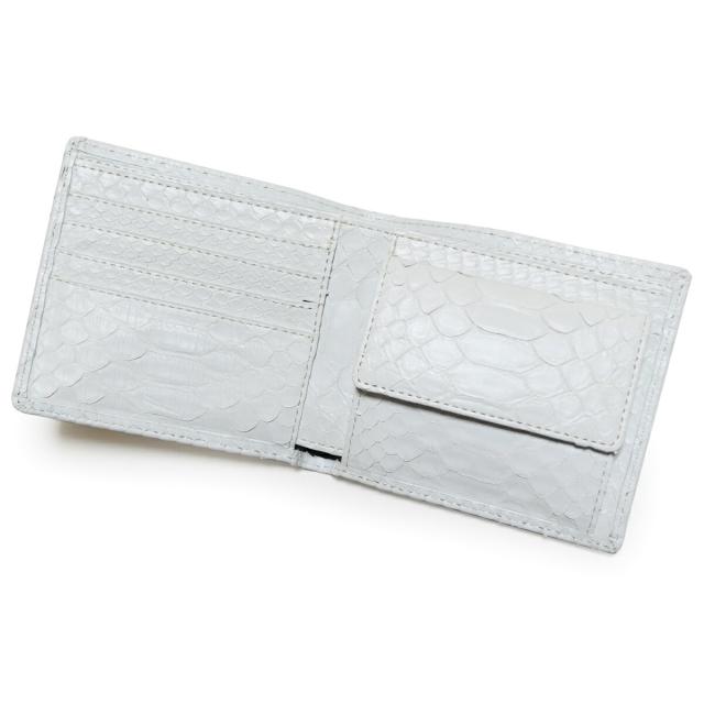 パイソン 財布 二つ折り財布 小銭入れあり 本革 蛇革 ヘビ革 へび革 パイソン革 ダイヤモンドパイソン革 マット ホワイト