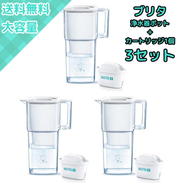 3セット BRITA ブリタ リクエリ 浄水ポット カートリッジ付き ろ過水1.15L 全容量2.2L 冷蔵庫収納可 食洗器対応 マイクロプラスチック除去 PFAS除去 日本正規品