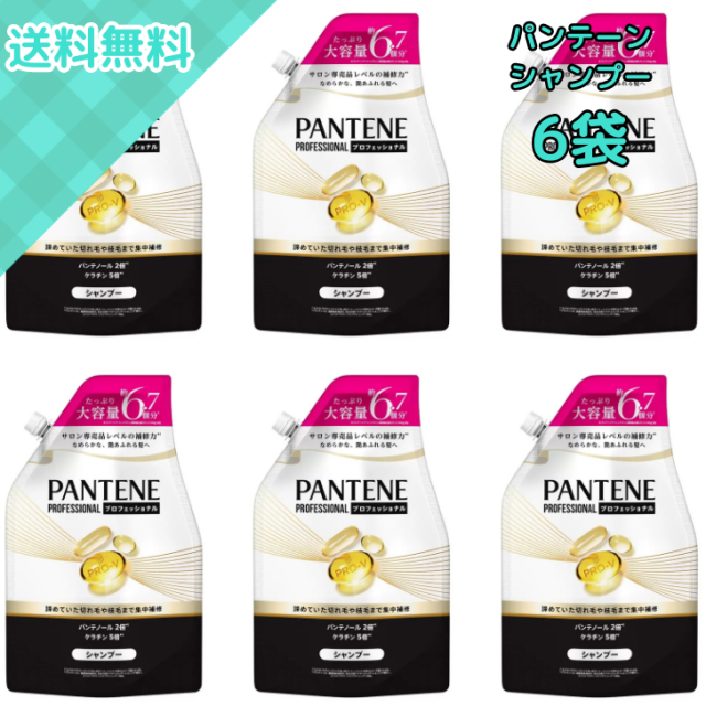 6袋 Pantene パンテーン ダメージリペア プロフェッショナル シャンプー 詰め替え用 2000g 大容量 PRO-V処方 浸透パンテノール ケラチン配合 切れ毛 枝毛 補修 サロン品質 クリーミー泡 トロピカルフローラル香 家族用 ストック用 業務用 コストコ
