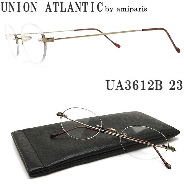 UNION ATLANTIC ユニオンアトランティック メガネ フレーム UA3612B 23 一山ブリッジ 縁ナシ ツーポイント 丸眼鏡 クラシック 伊達メガネ 度付き アンティークゴールド メンズ・レディース 日本製 ua-3612b
