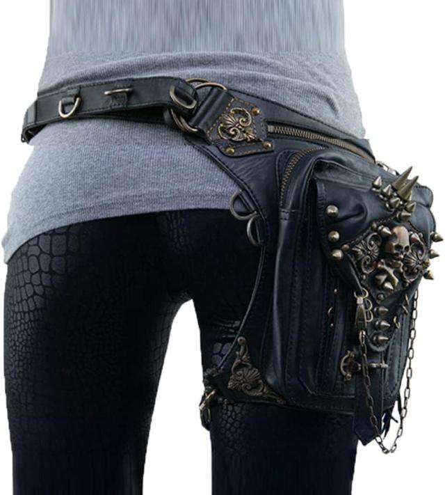 ロックレザー ショルダーバッグ ゴシック・レトロ スチームパンク風ウエストパック ショルダー・バッグ ギフト贈り物 、合成皮革輸入品