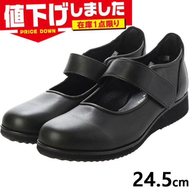 在庫1点限り 24.5cm 4E 幅広 ワイド ゴルフ レディース シティゴルフ 甲ベルト フラットパンプス 靴 シューズ カジュアル おしゃれ ストラップ 軽量 ブラック 黒 送料無料 GOLF GFL5210B