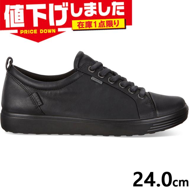 在庫1点限り EU38(24.0cm) エコー レディース ソフト SOFT 7 W スニーカー 靴 シューズ ローカット 紐靴 GORE-TEX ゴアテックス 防水 透湿 本革 レザー ブラック 黒 送料無料 ECCO 440303