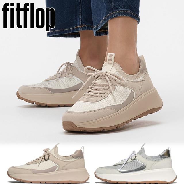 フィットフロップ レディース F-MODE スエード ニット フラットフォーム スリッポン レース スニーカー 靴 シューズ 大人スニーカー カジュアル グレー ベージュ 灰色 送料無料 fitflop IV1-B43 IV1-C18