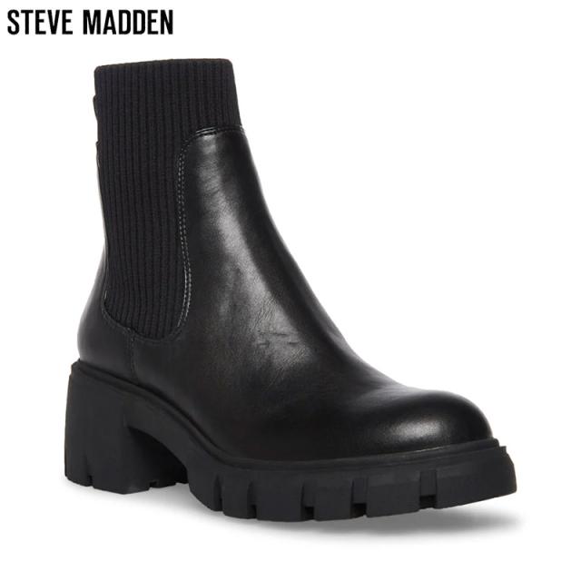 ヒール6cm スティーブマデン レディース 厚底サイドゴアブーツ 靴 シューズ ショート おしゃれ シンプル シック ボリュームソール スタイルアップ ブラック 黒 送料無料 STEVE MADDEN HUTCH