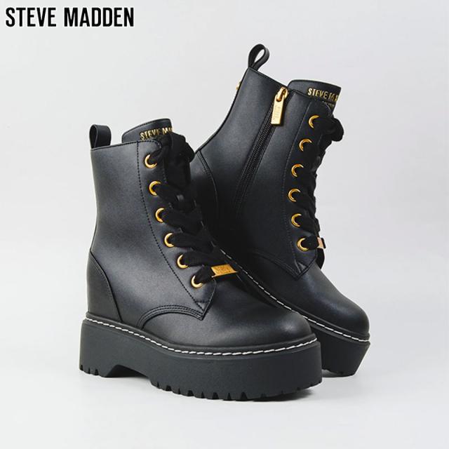 ヒール5cm スティーブマデン レディース プラットフォームレースアップブーツ 靴 シューズ ショート おしゃれ サイドジップ付き ブラック 黒 送料無料 STEVE MADDEN GATEKEEPER-VA