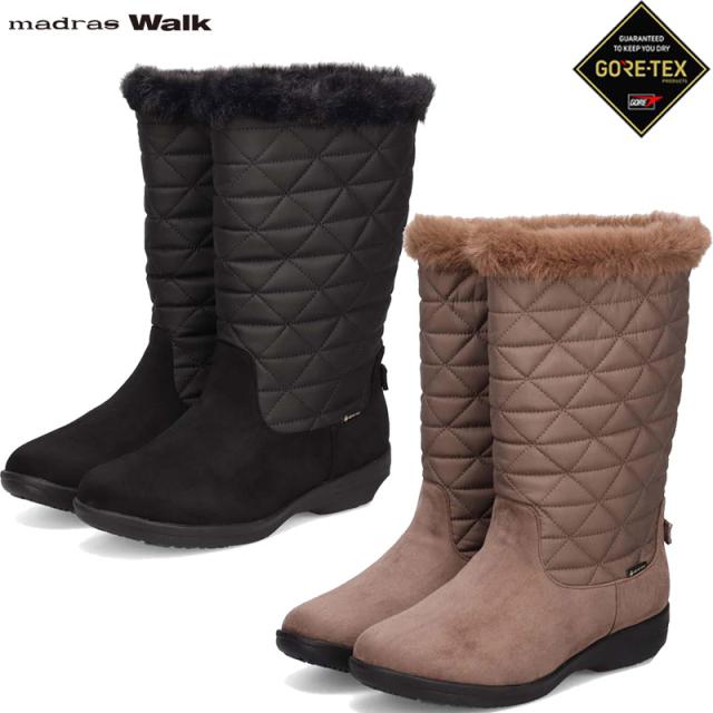 4E 幅広 ワイド マドラスウォーク レディース ブーツ 靴 シューズ ゴアテックス 防水 ミドル ロング おしゃれ フェミニン 透湿性 快適 グリップ性 ブラック 黒 ベージュ 送料無料 madras Walk MWL4003