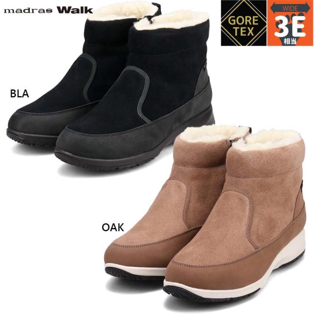 3E相当 幅広 ワイド マドラスウォーク レディース ブーツ 靴 シューズ ショート おしゃれ 防水 雨 透湿 ムートン調 カジュアル 旅行 軽量 ボア ブラック 黒 ベージュ 送料無料 madras Walk MWL1028