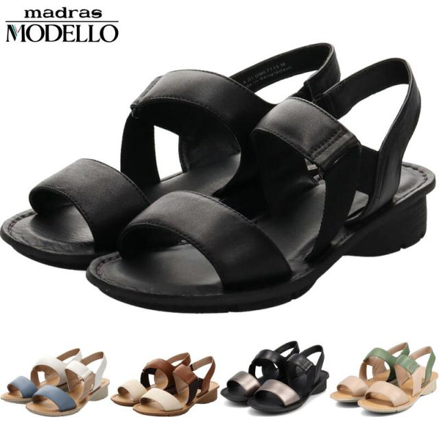 3E 幅広 ワイド モデロ レディース サンダル 靴 シューズ コンフォート カジュアル おしゃれ 定番 本革 ブラック 黒 ブルー ブラウン 青 グリーン シルバー 茶色 緑 送料無料 MODELLO DML7115