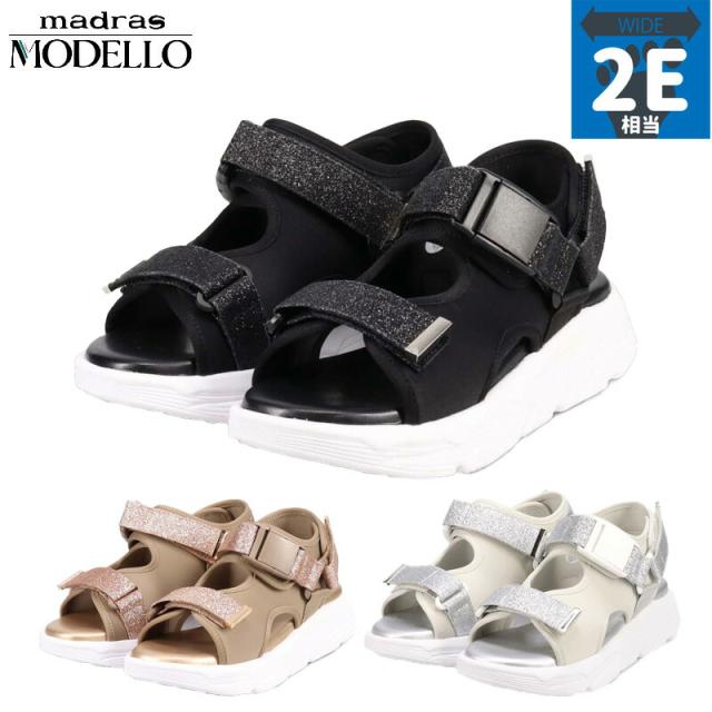 2E モデロ レディース モデロ MODELLO グリッターベルテッド スポーツサンダル サンダル 靴 シューズ スポサン スポーツサンダル おしゃれ 軽量 快適 ブラック 黒 シルバー ゴールド 送料無料 MODELLO DML6054