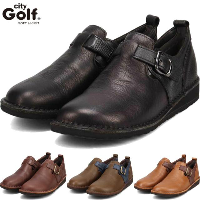 3E 幅広 ワイド ゴルフ レディース シティ ゴルフ City Golf アウトステッチ製法のカジュアルシューズ 靴 シューズ カジュアル オブリークラスト ブラック 黒 ブラウン カーキ 茶色 送料無料 GOLF GFL20137